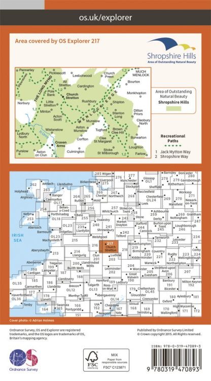 Ordnance Survey Explorer Active Map 217- The Long Mynd and Wenlock Edge ...